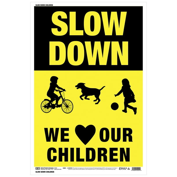 Hy-Ko Plastic Slow Down Children Playing Sign, 12” x 18”, Bright Yellow ...