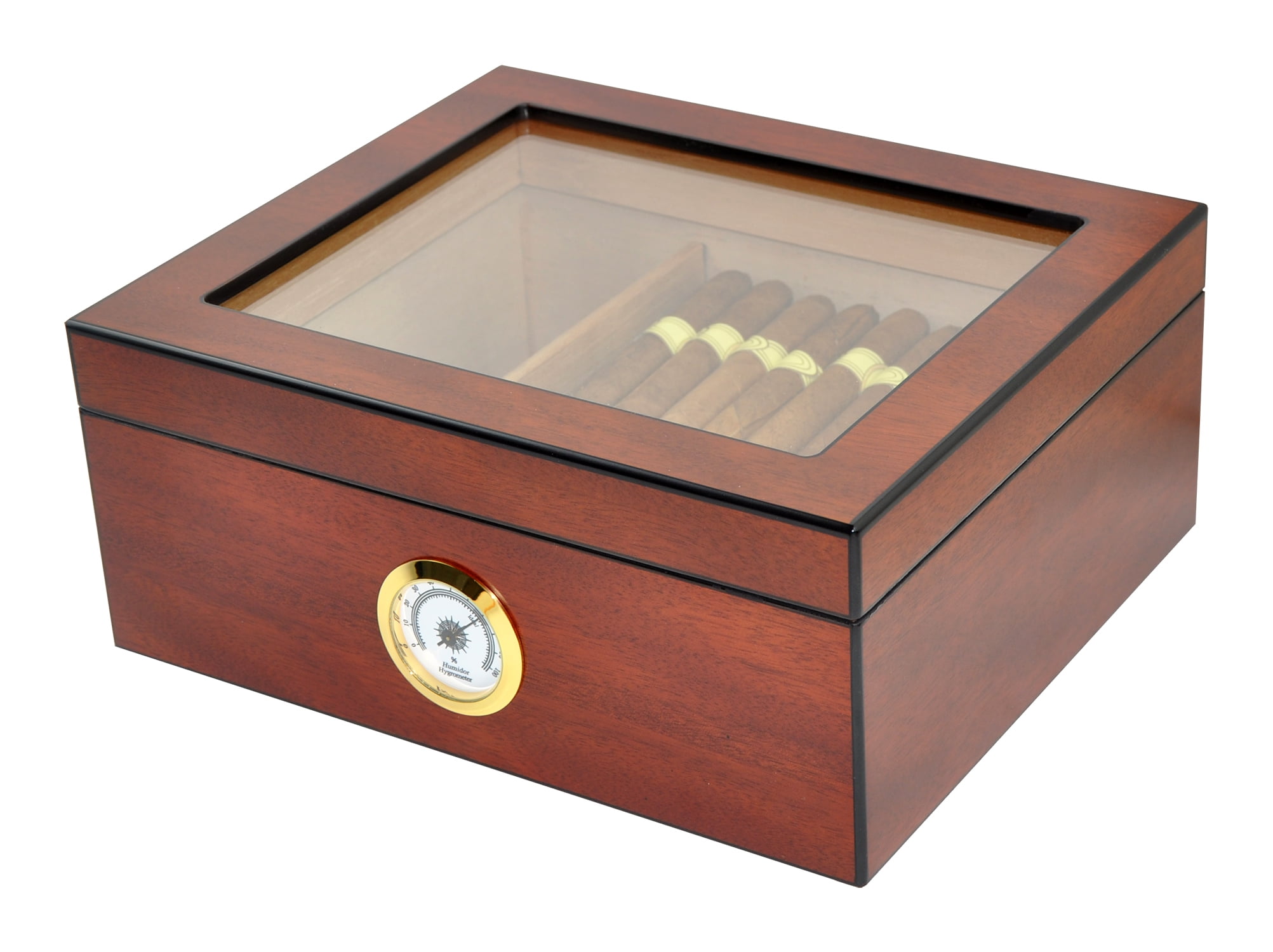 DUCIHBA Handcrafted Cigar Humidor - Holds 25-50 Cigars, Glass Top ...