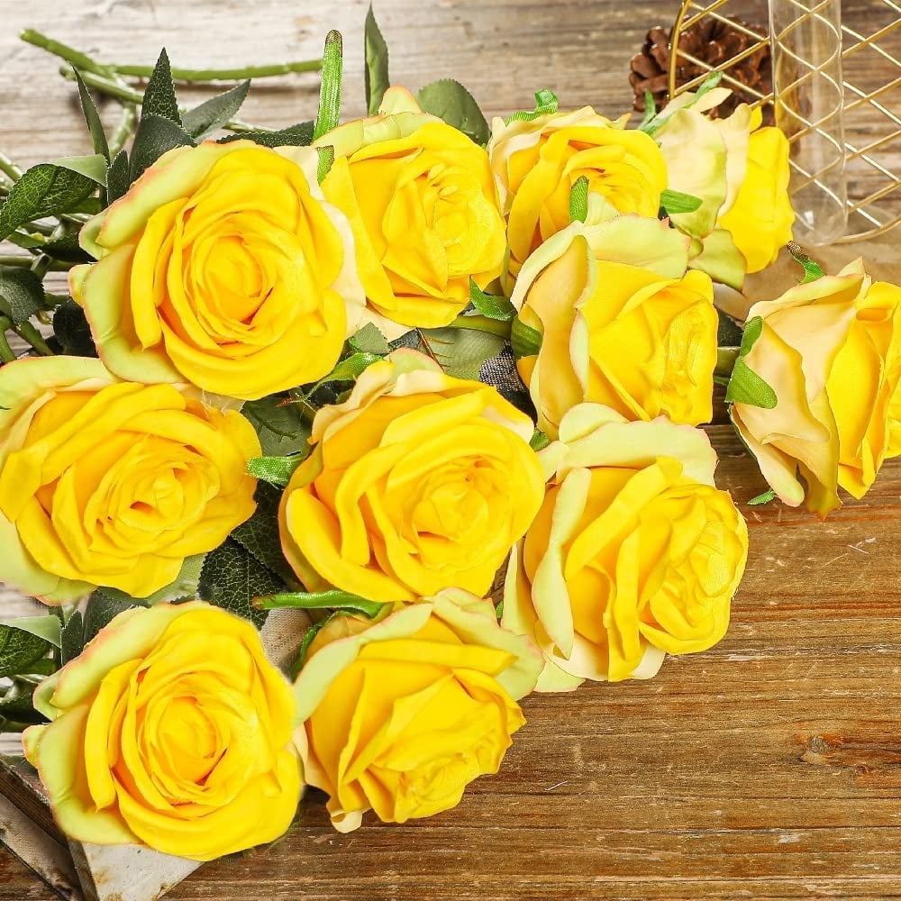 12 Pcs Artificial Rose Flowers, Realistic Blossom Fake Roses with Long ...