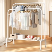 HioHa Rolling Clothes Rack, Double Rail Clothing Drying Rack with 2 ...