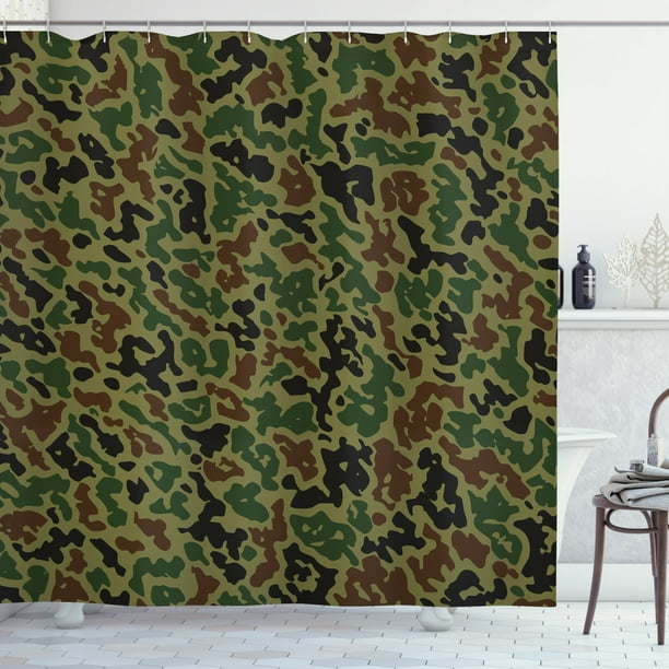 Camo Shower Curtain Military Summer Camouflage Pattern Grungy Texture