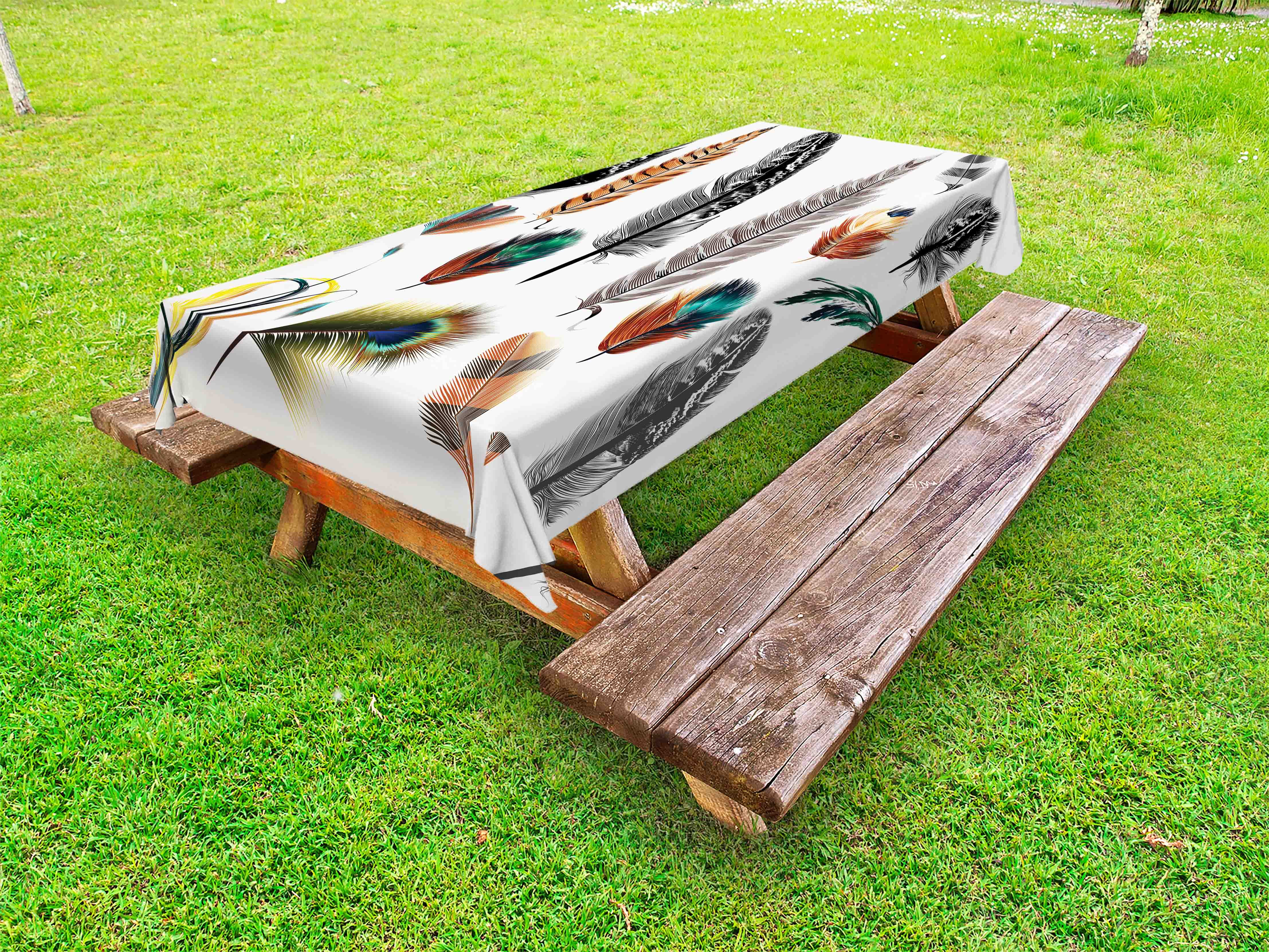 Bohemian Outdoor Tablecloth, Set of Detailed Big and Small Several Bird ...