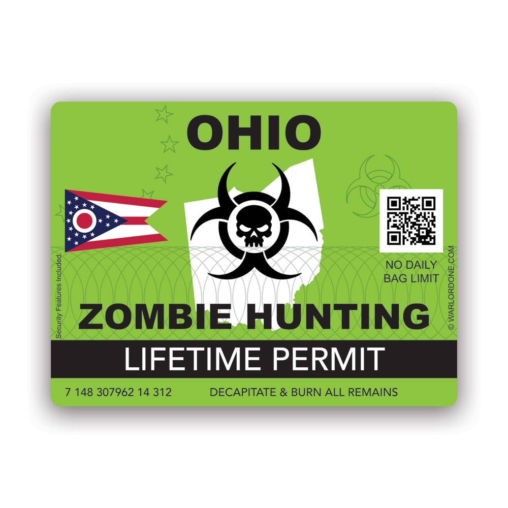 Zombie Ohio State Hunting Permit Sticker Decal - Self Adhesive Vinyl ...