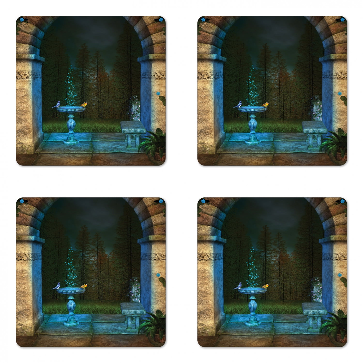 Gothic Coaster Set of 4, Forest Landscape from Archway Birds on ...