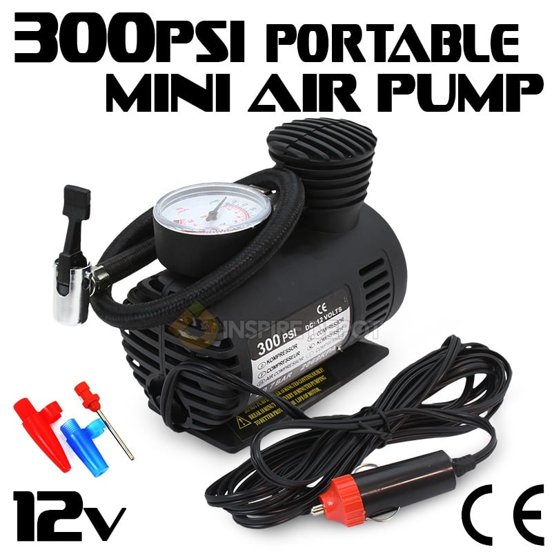 Portable 12 Volt Mini Air Compressor Pump With Gauge Car 300 PSI Tire ...