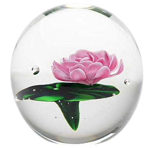 Round Ball Glass Unusual Paperweight Art Glass 4" Large Pink Water Lily ...