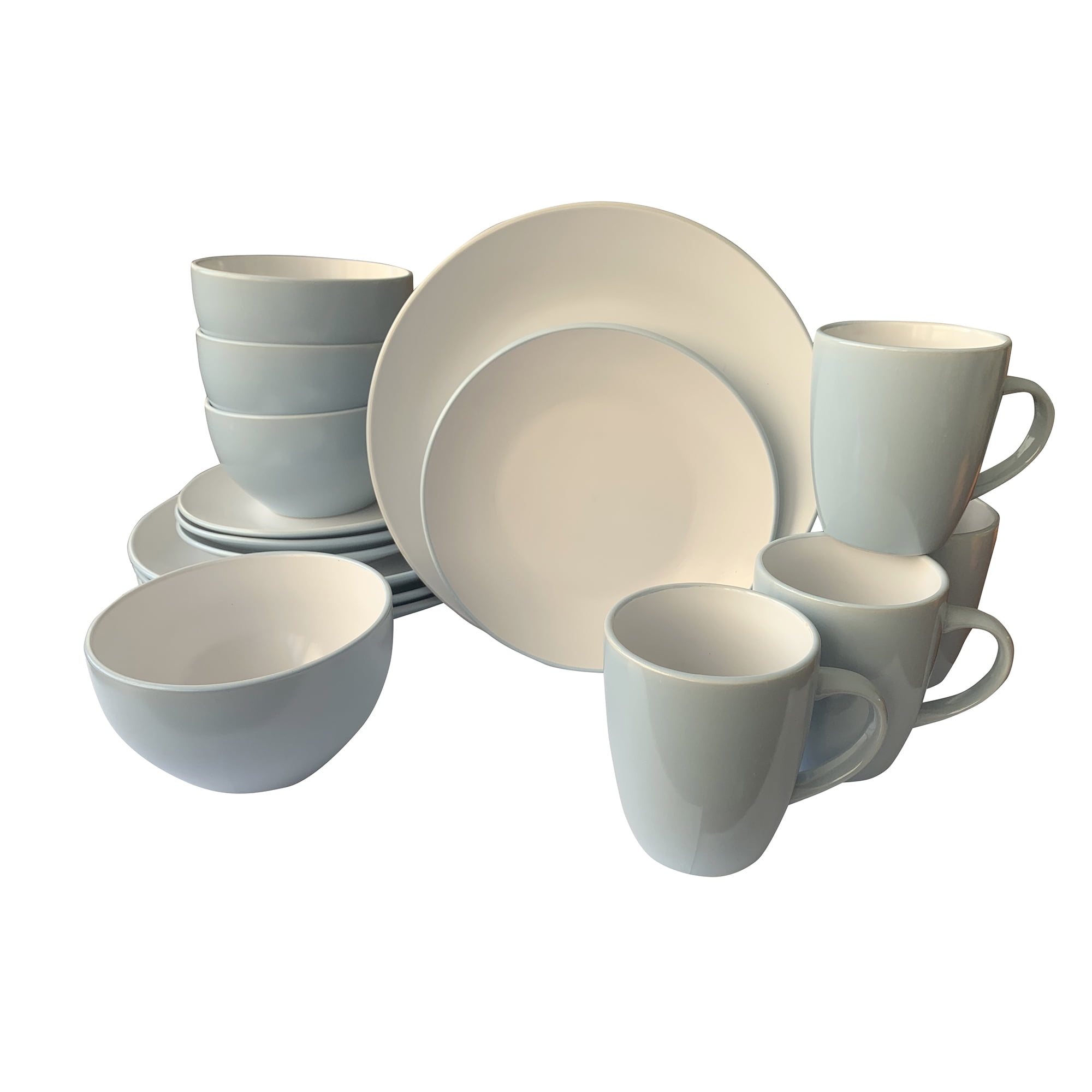 16 pieces Round Dinnerware Set White & Black Color 4 Stoneware Set ...