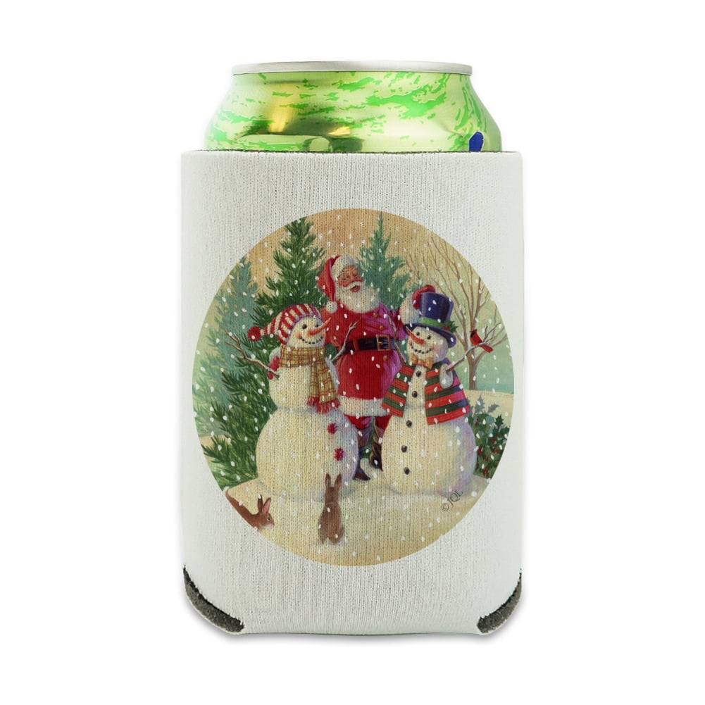 Christmas Holiday Santa Snowman Friends Can Cooler - Drink Sleeve ...