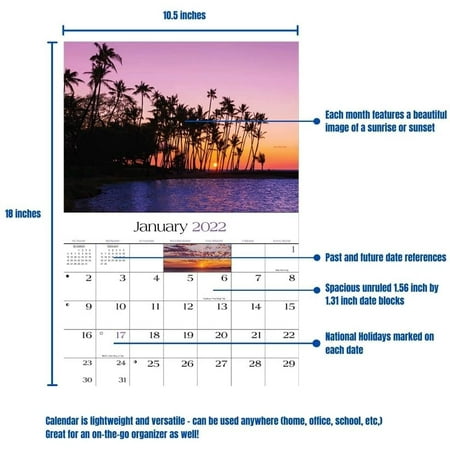 Dawn to Dusk 2022 Hanging Wall Calendar - 19" x 11" (Open) 2022 Monthly ...