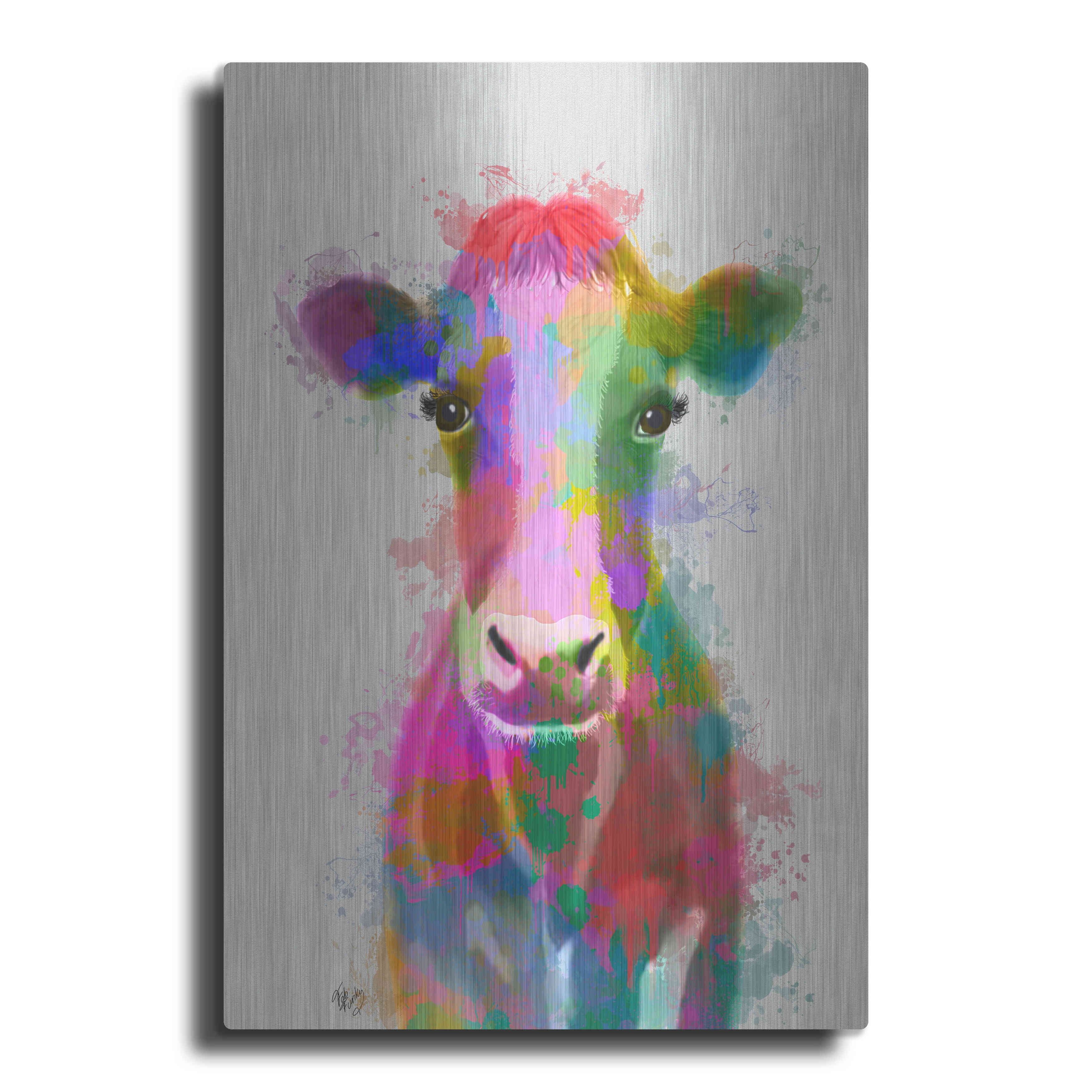Luxe Metal Art 'Rainbow Splash Cow' by Fab Funky Metal Wall Art, 12"x16 ...