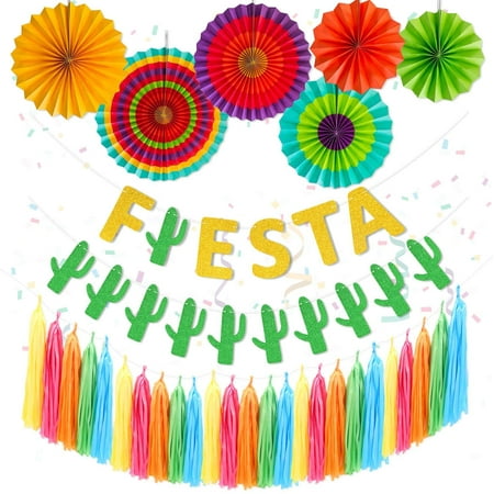 Fiesta Party Supplies Fiesta Paper Fans Cacti Banner Mexico Cinco De ...