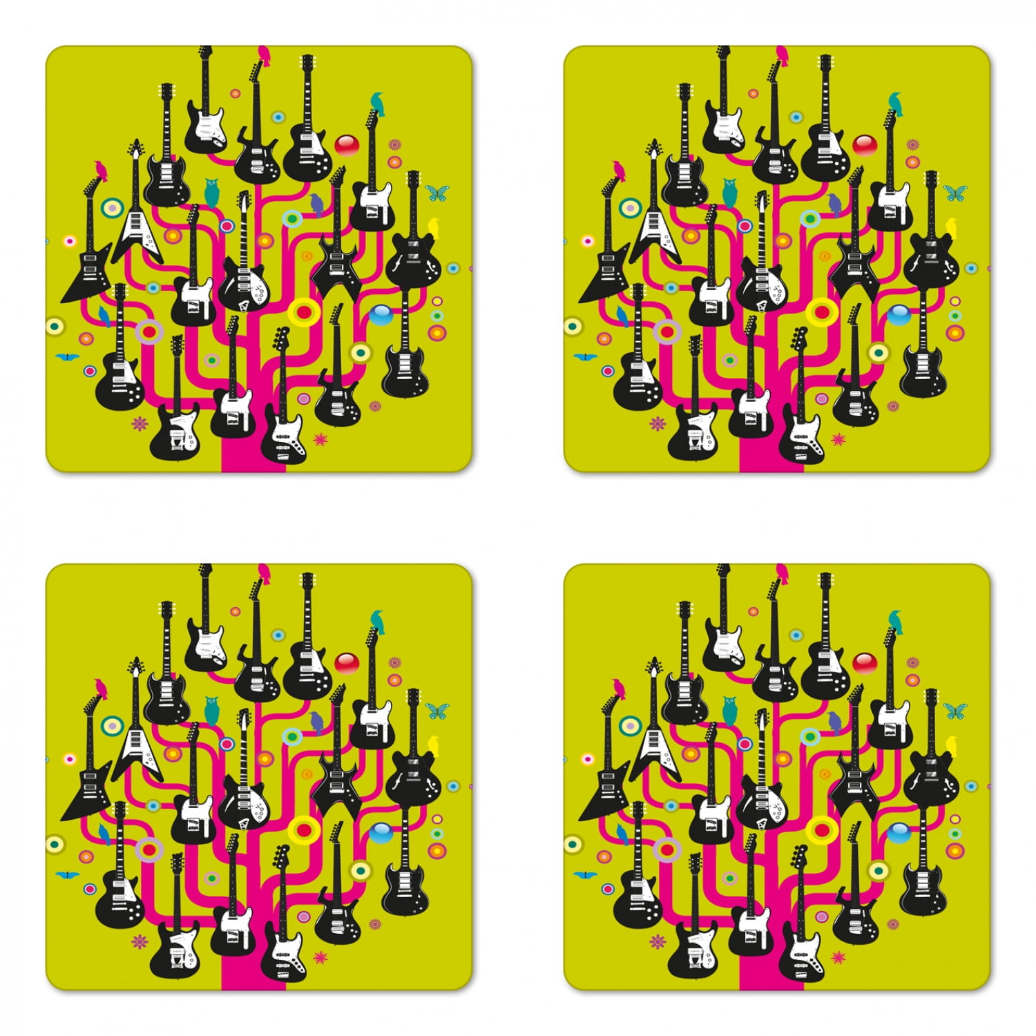 Music Coaster Set of 4, Guitars for Rock Stars Above a Tree Plant ...