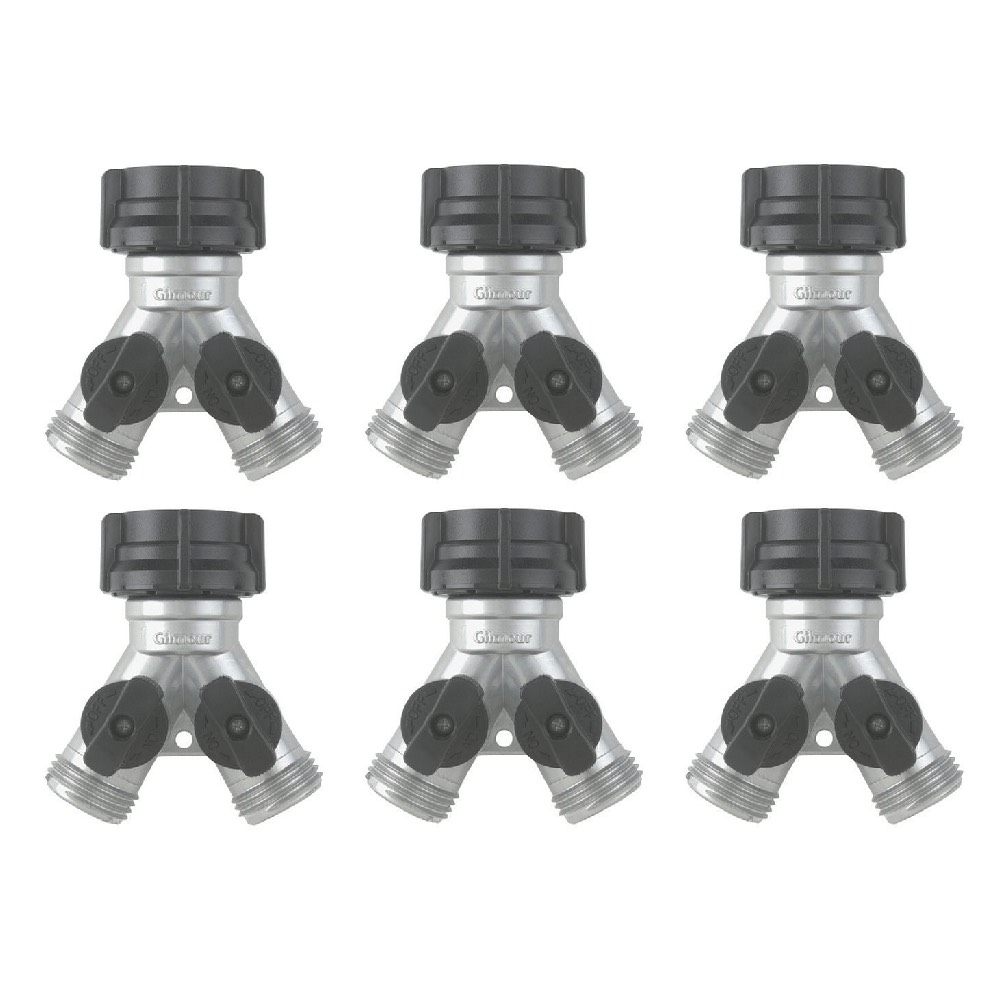 Gilmour 800154 Dual Shut-Off Valve Y Metal Splitter Connector Easy Grip ...