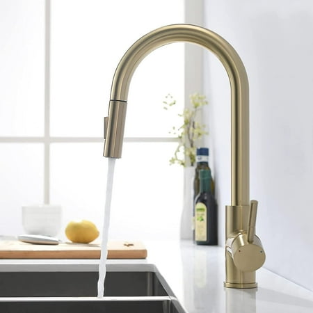 Brushed Gold Kitchen Tap With Pull-out Spray Tap 360 Swivel Mixer Tap ...