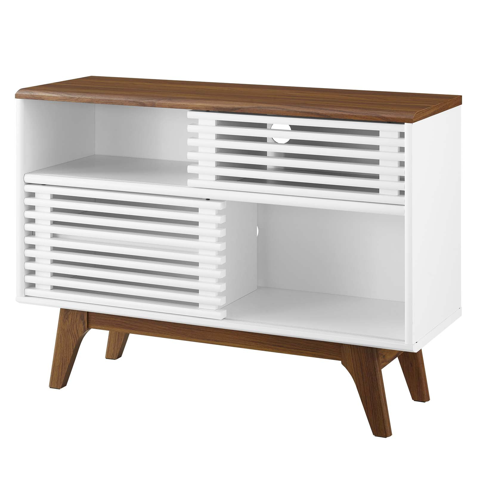 Media TV Display Stand Console Cabinet, Wood, Brown Walnut White ...