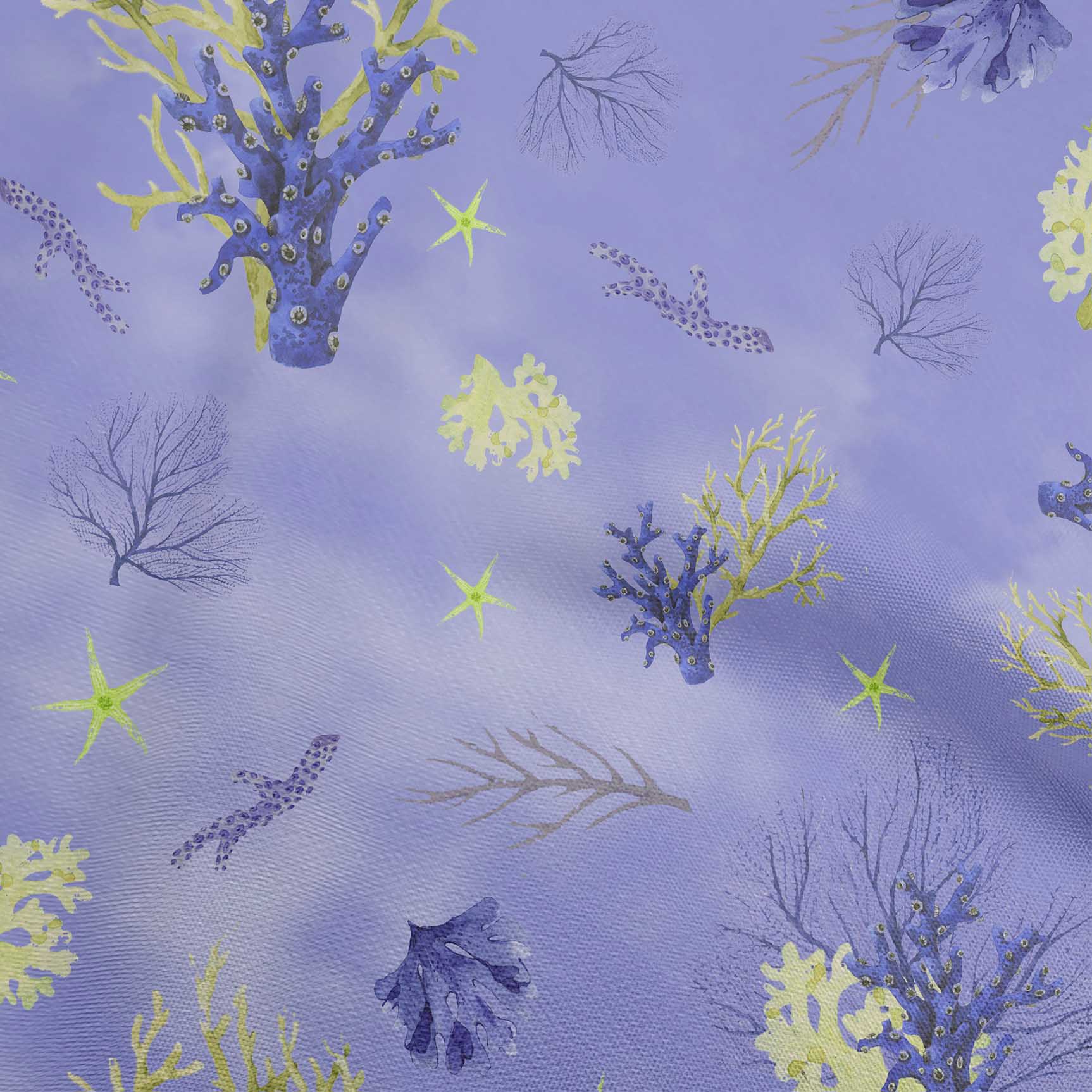 oneOone Cotton Poplin Bluish Violet Fabric Sea Corals Sewing Craft ...