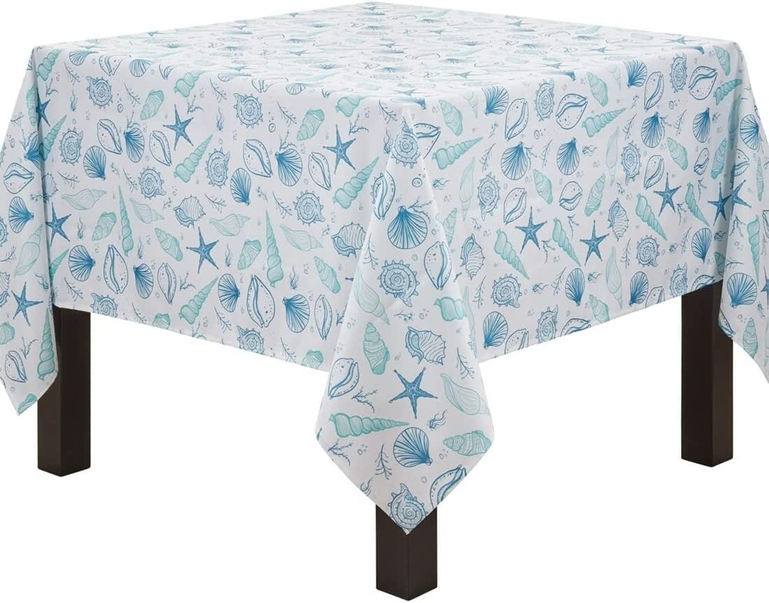 Fennco Styles Coastal Seashells Tablecloth 70" W x 70" L - Blue Sealife ...