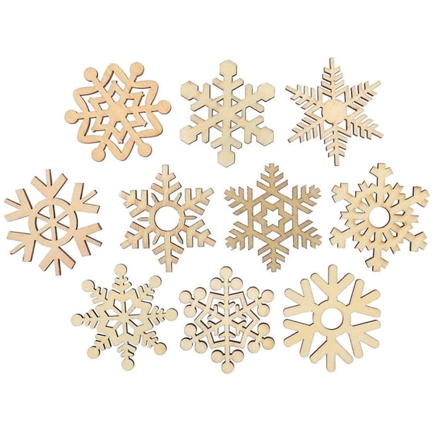 50pcs DIY Wooden Snowflakes Christmas Hanging Wood Chips Unfinished ...
