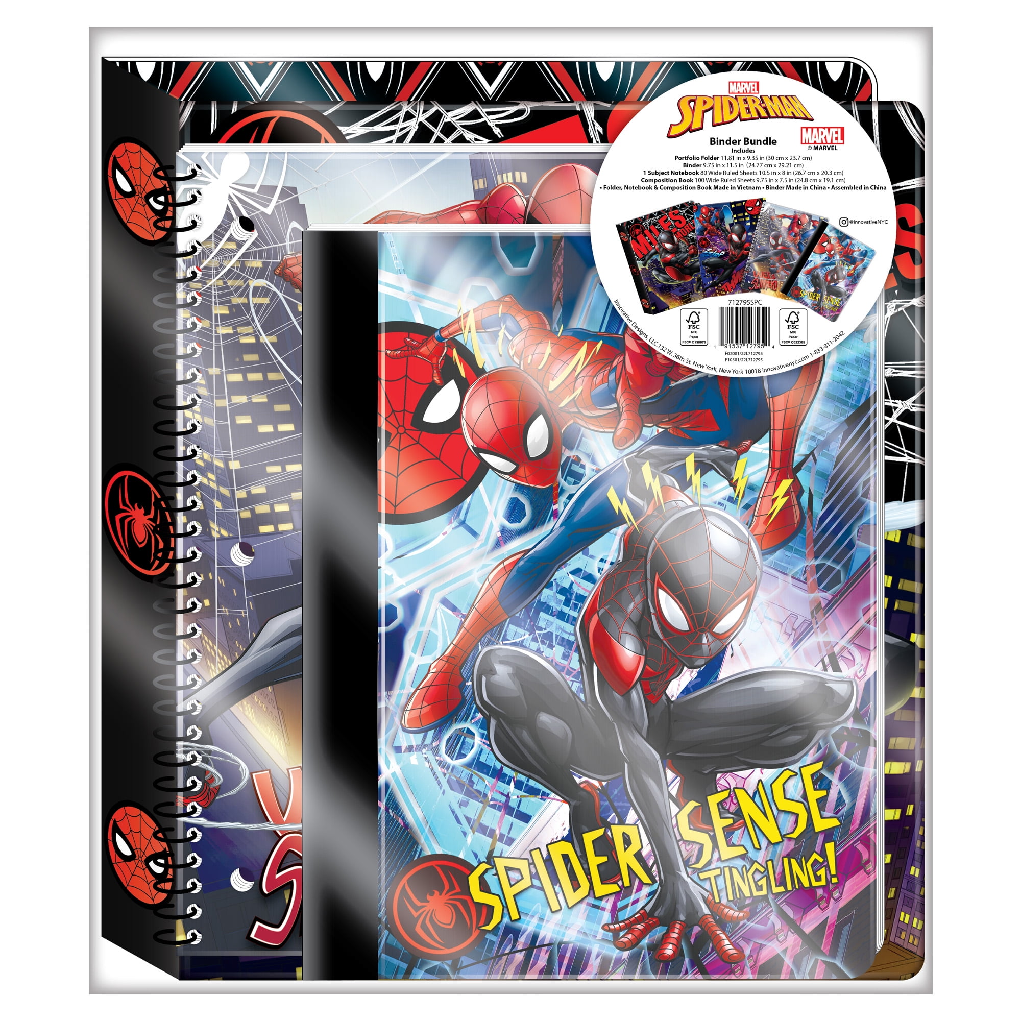 Spider-Man Stationery Bundle, 3-Ring Vinyl Binder, 1-inch O-Rings ...