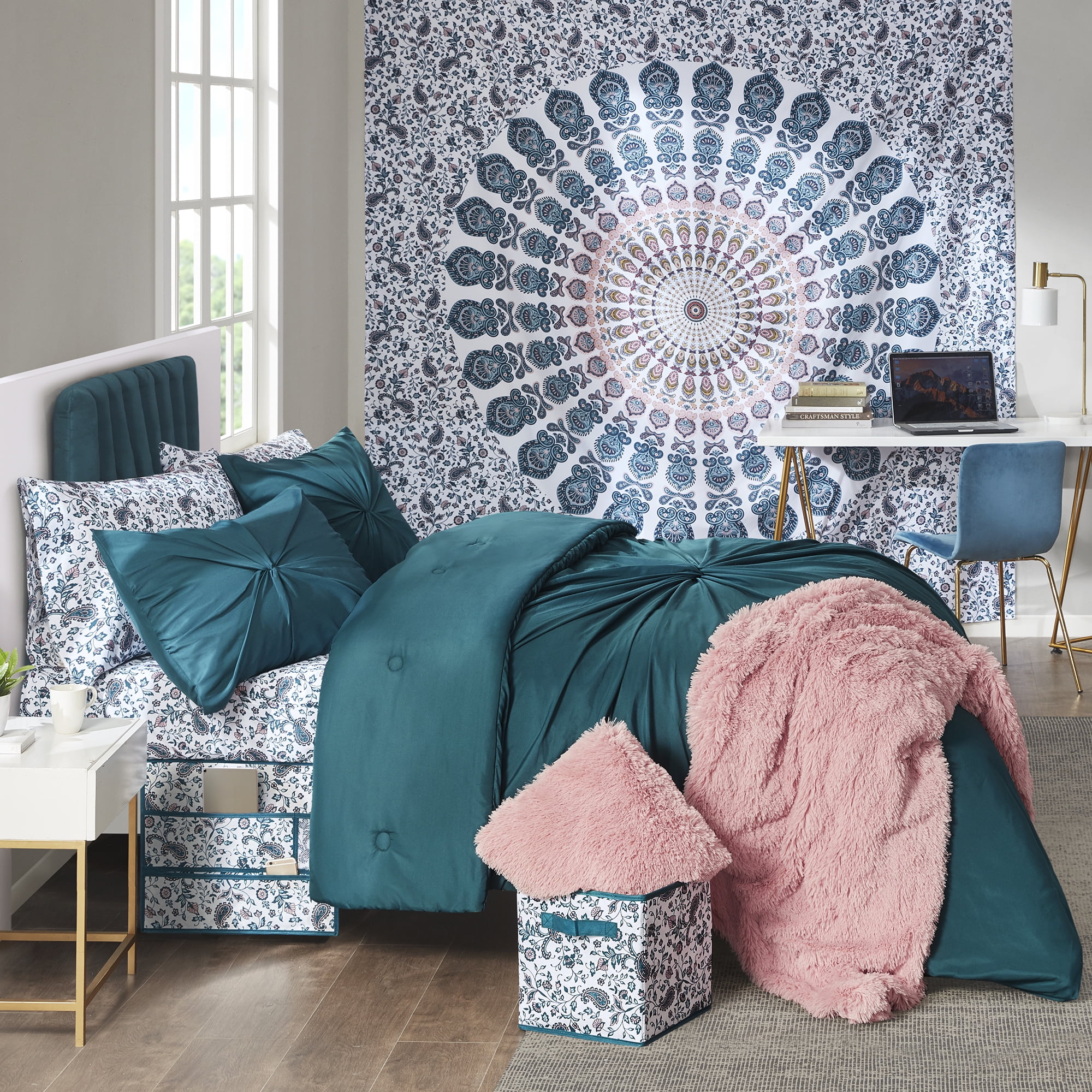 Mainstays 14-Piece Dorm in a Bag Complete Medallion Bedding Set with ...