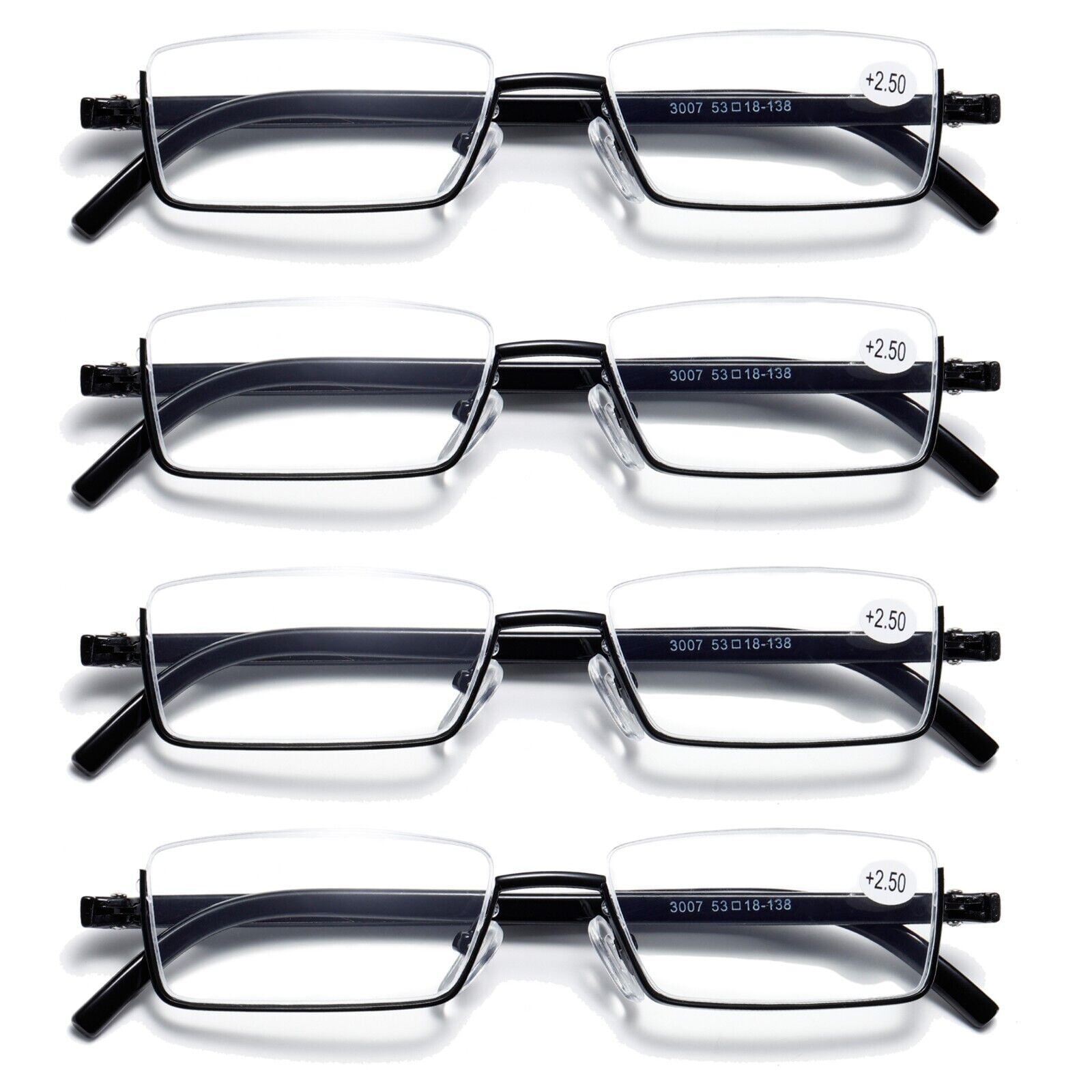 4PK Half Rim Metal Frame Small Mens Reading Glasses Blue Light Blocking ...