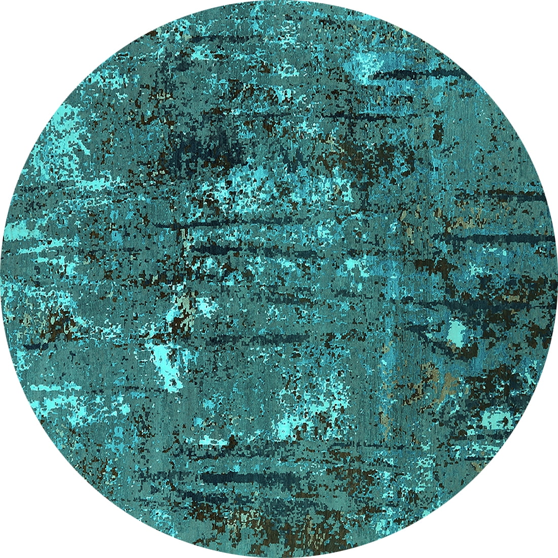 Ahgly Company Machine Washable Indoor Round Oriental Turquoise Blue ...