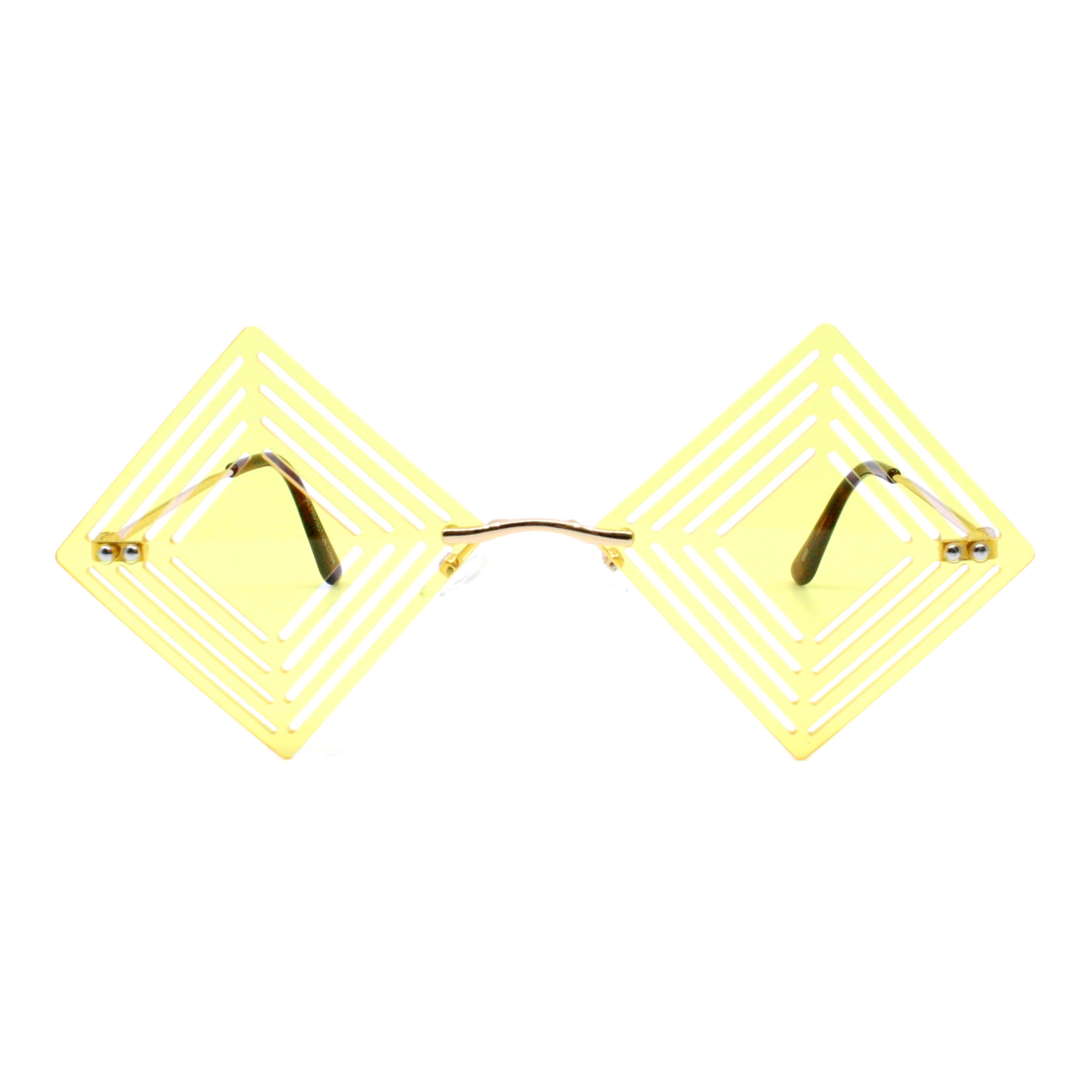 Diamond Shape Rimless Sunglasses Die Cut Lens Unique Fashion Shades ...
