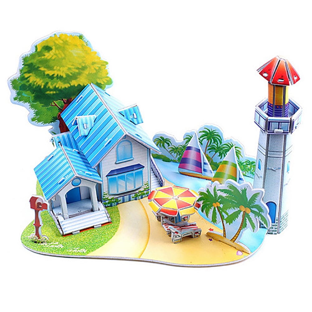 DIY 3D House Castle Windmill Model Assembling Puzzles Early Learning ...