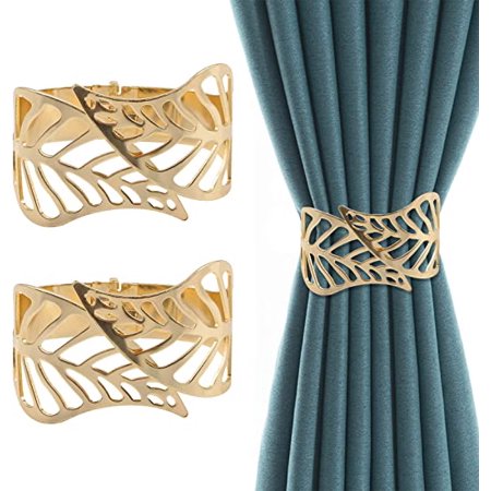 ShenMo Two-piece gold curtain finials, creative hollow leaf metal ...