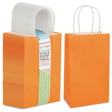 BLUE PANDA 25-Pack Orange Gift Bags with Handles - Medium Size Paper ...