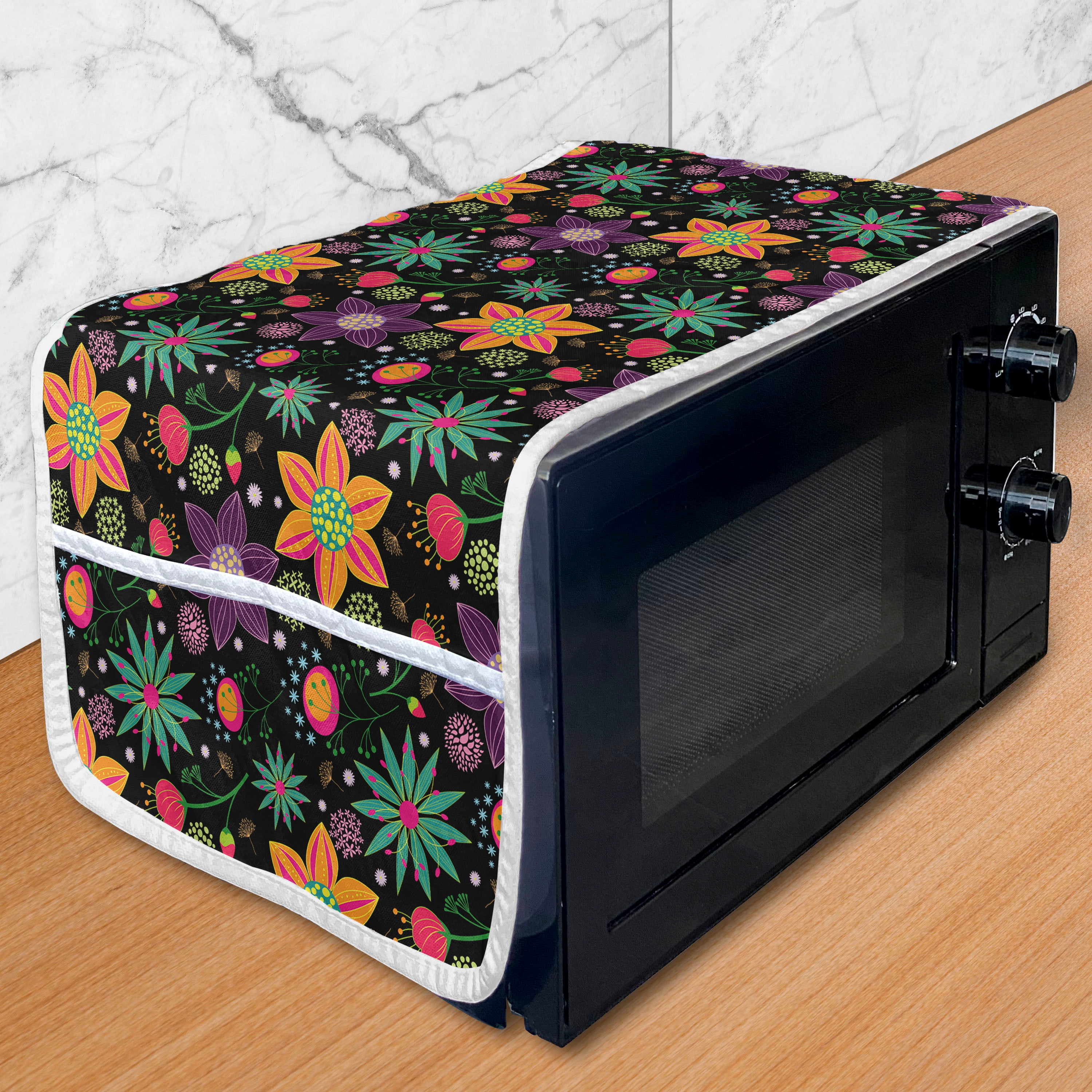 Floral Microwave Oven Cover, Colorful Summer Flowers Tropical Cheerful ...