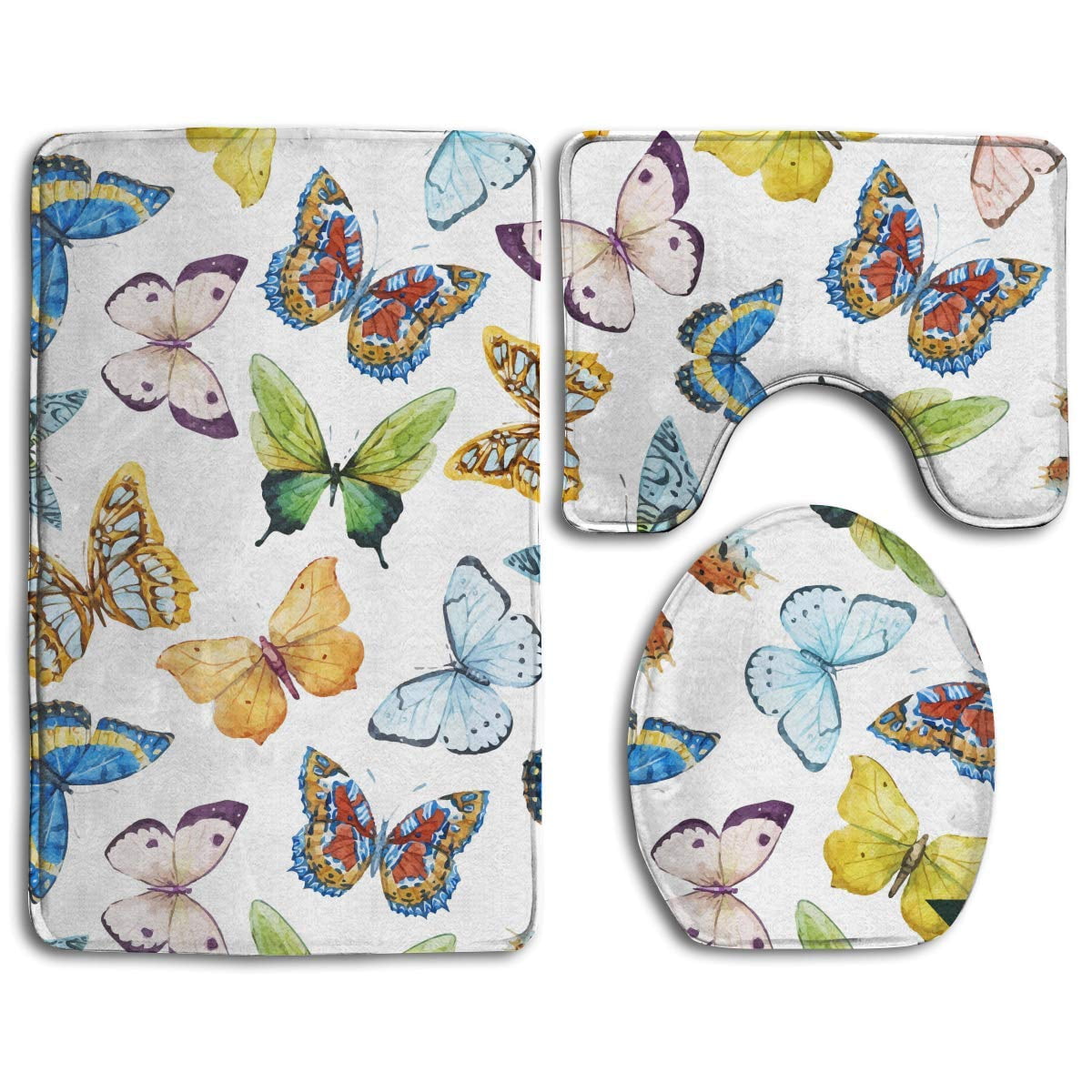 GOHAO Watercolor Beautiful Butterflies 3 Piece Bathroom Rugs Set Bath ...