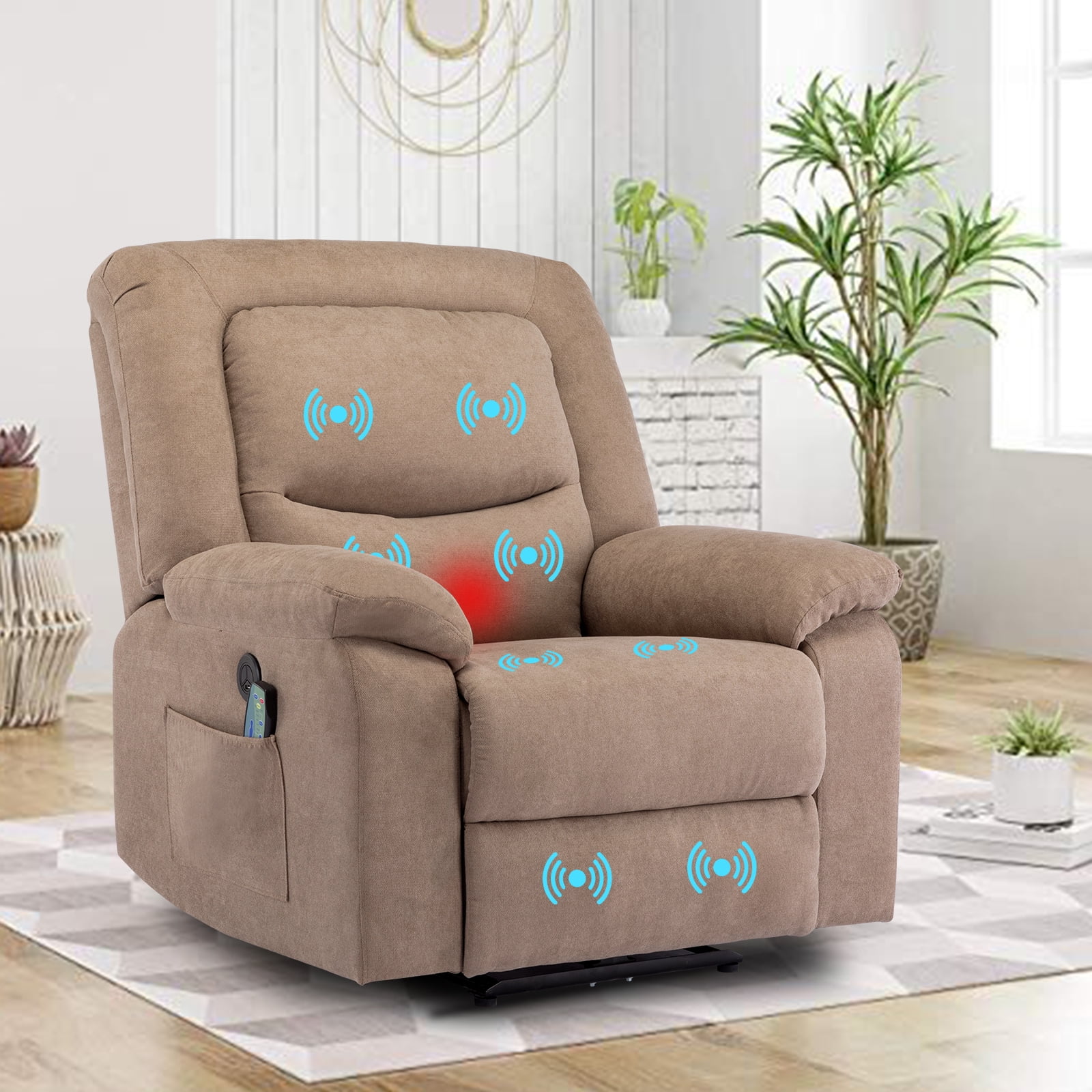 LVUYOYO Fabric Electric Recliner Chair, Massage Recliner with Heated ...