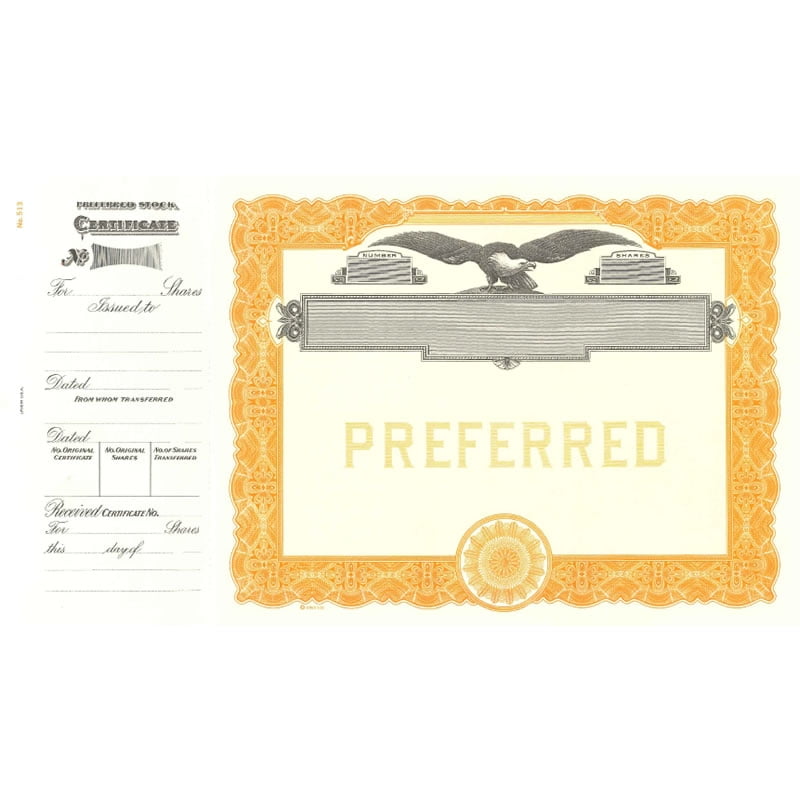 Goes 513 Preferred Blank Stock Certificate Size 8-1/2" x 15", Goes ...