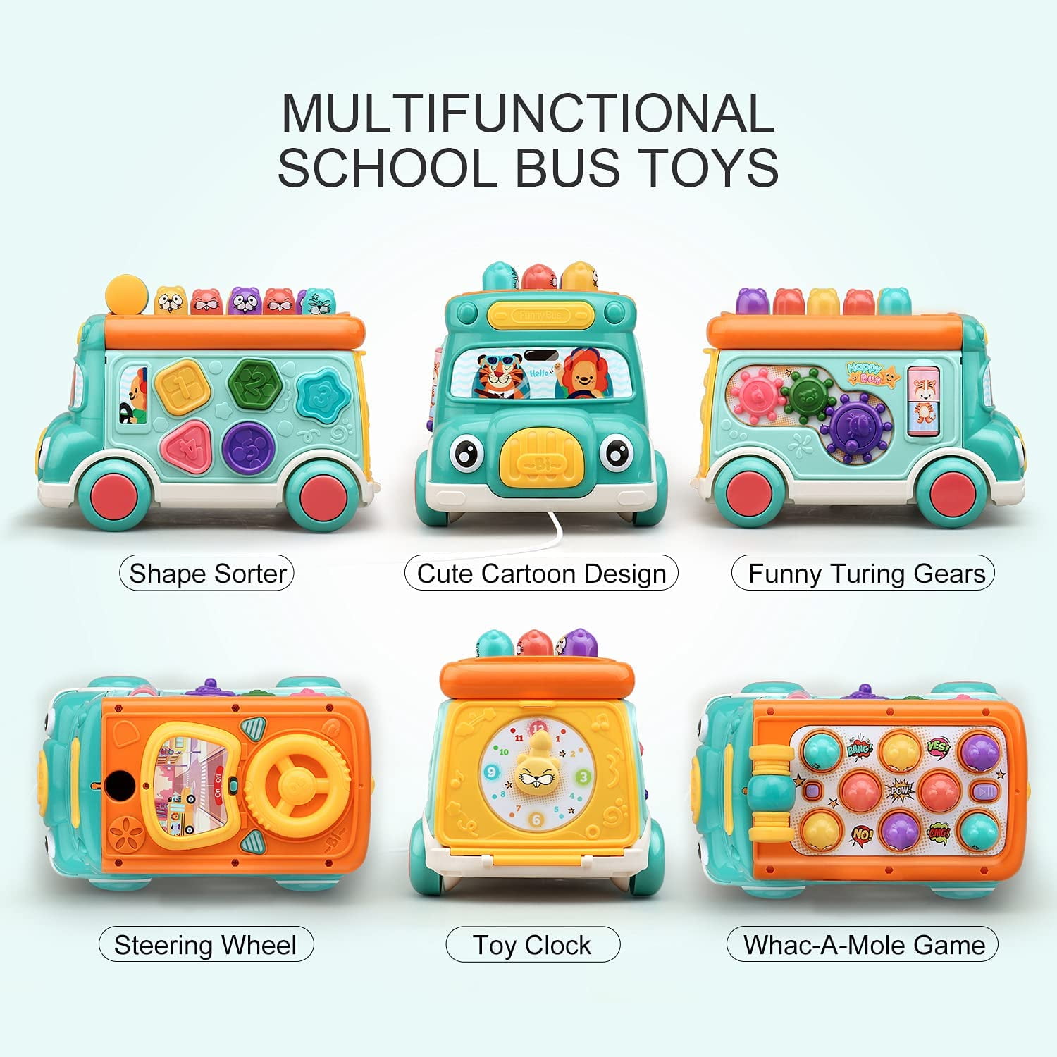 Husfou Push Pull Bus Toy, Baby Musical Learning Toys with Sound and ...