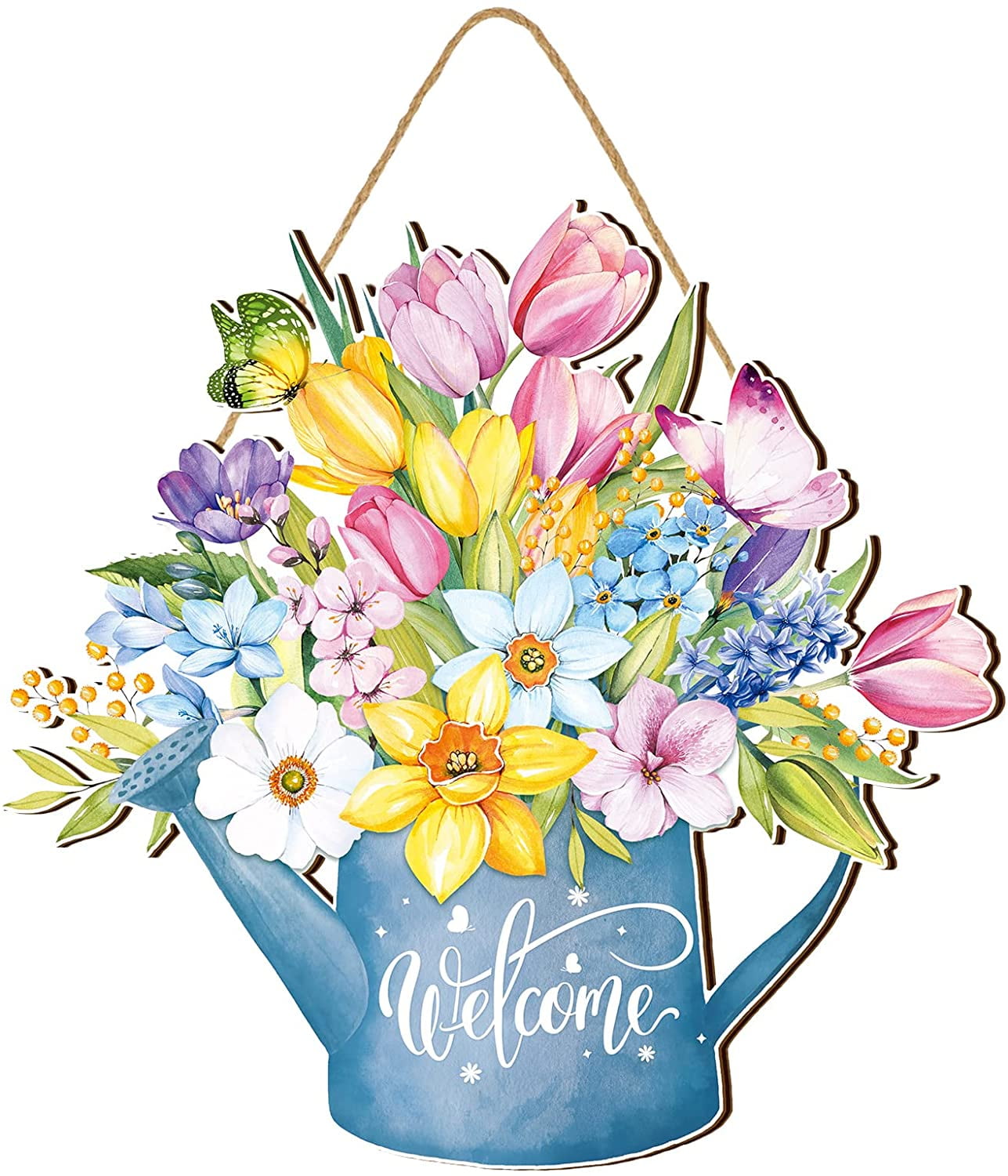 Fymlhomi Spring Door Decor Flower Welcome Door Sign Spring Door Hanger ...