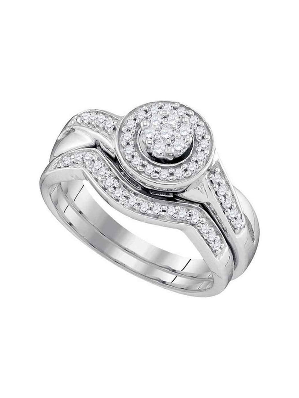 10k White Gold Round Diamond Cluster Bridal Wedding Ring Band Set 1/3 ...