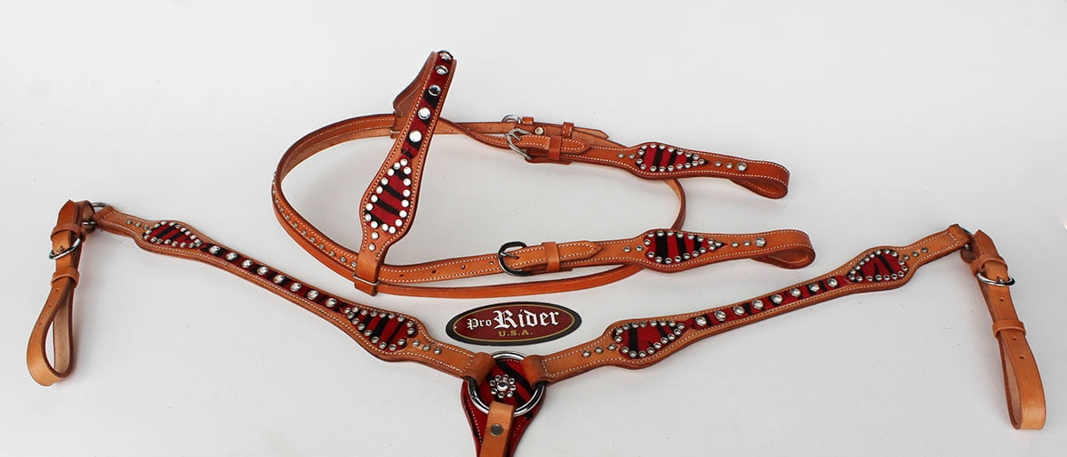 Horse Show Bridle Western Leather Rodeo Headstall Red 8804B - Walmart.com