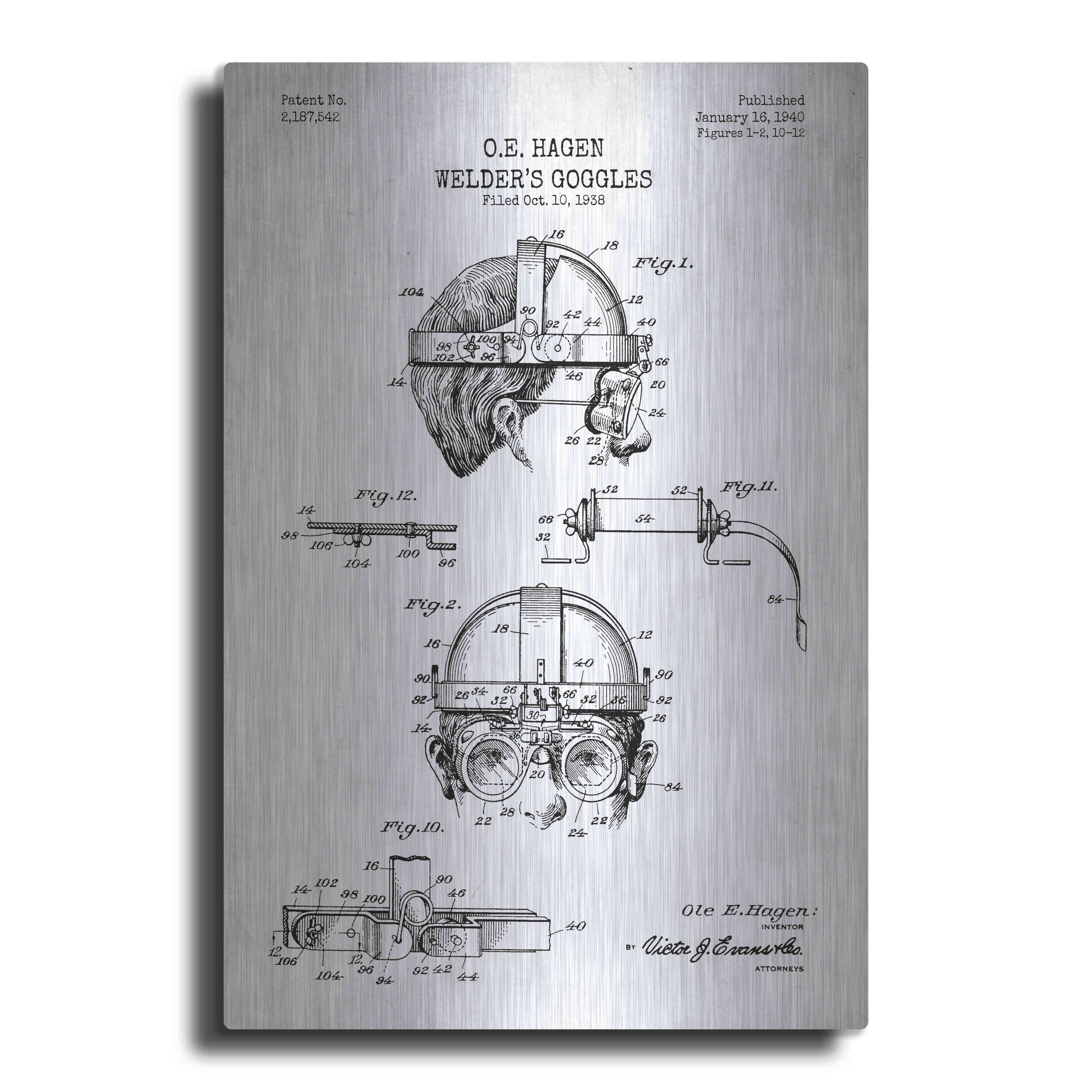 Luxe Metal Art 'Welding Goggles Blueprint Patent White' Metal Wall Art ...