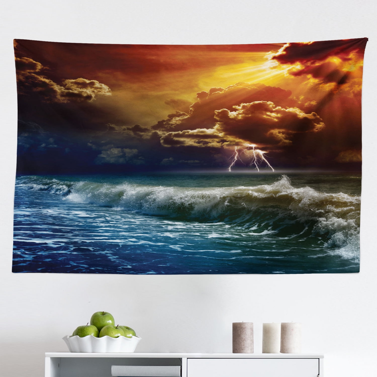 Nature Tapestry, Nature Landscape with Fresh Grass Field and Thunder ...