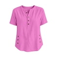 Dolkfu Minimalist Women'S Clothing Short Sleeve Button Pink V-Neck Tops ...