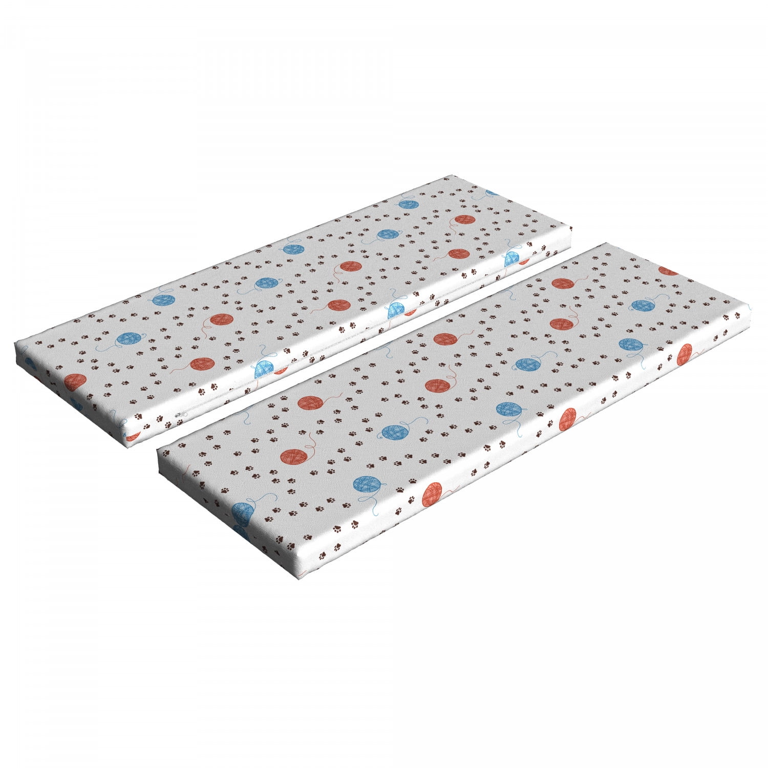 Cat Bench Cushion Set of 2, Animal Kitten Paw Footprints Paths Clew of ...