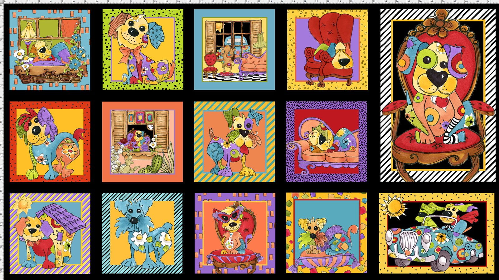 Loralie Designs Joy Dog Fabric Panel 24 x 43 Cotton Fabric for Quilting ...