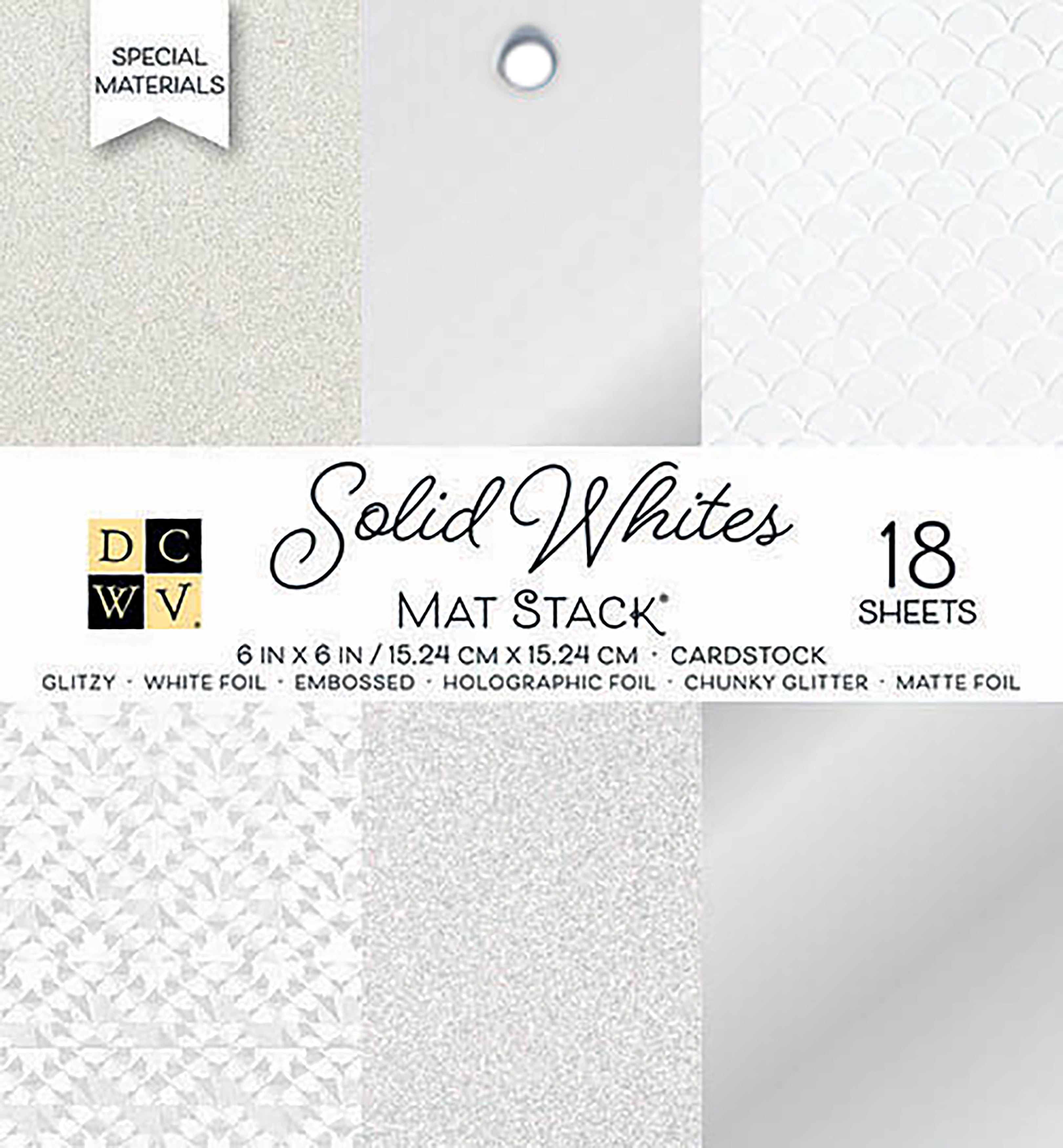 DCWV Single-Sided Cardstock Stack 6"X6" 18/Pkg Solid Whites Glitter ...
