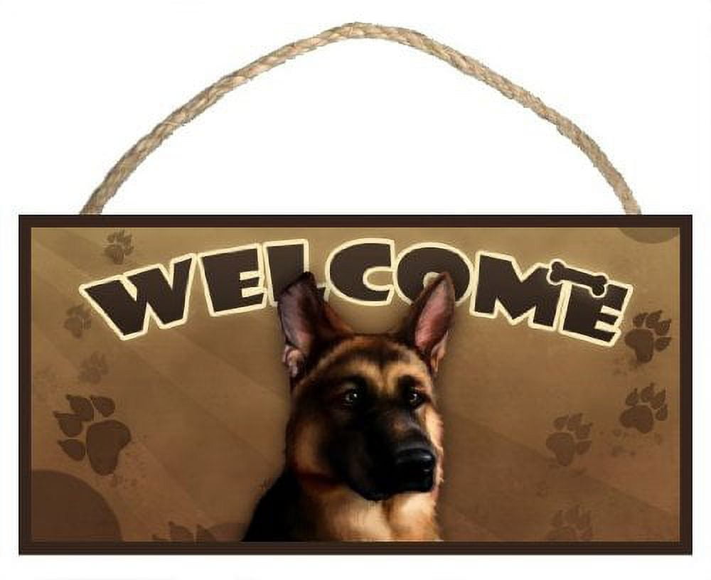 German Shepherd Welcome Sign 10 x 5 Wooden Sign/Plaque with Art by ...