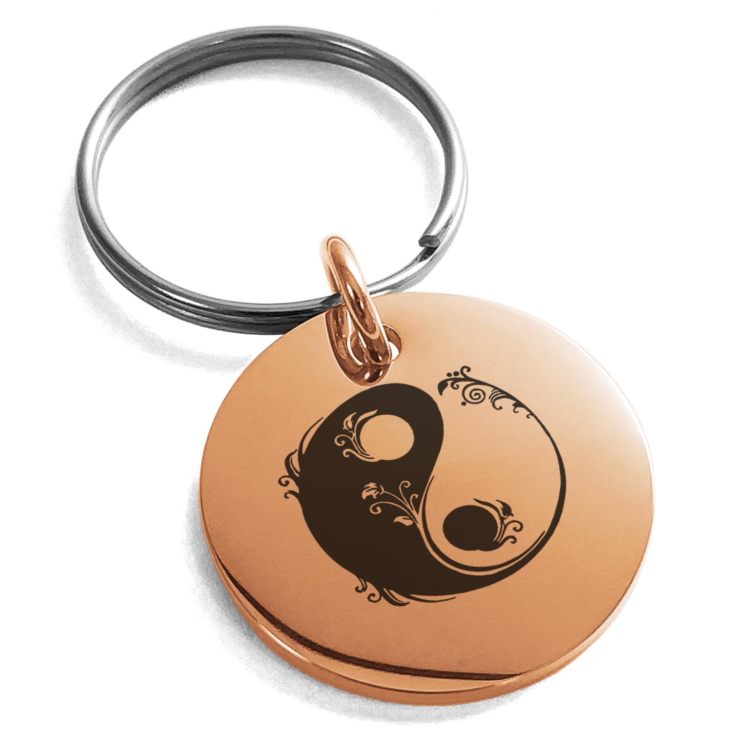 Stainless Steel Floral Yin Yang Engraved Small Medallion Circle Charm ...
