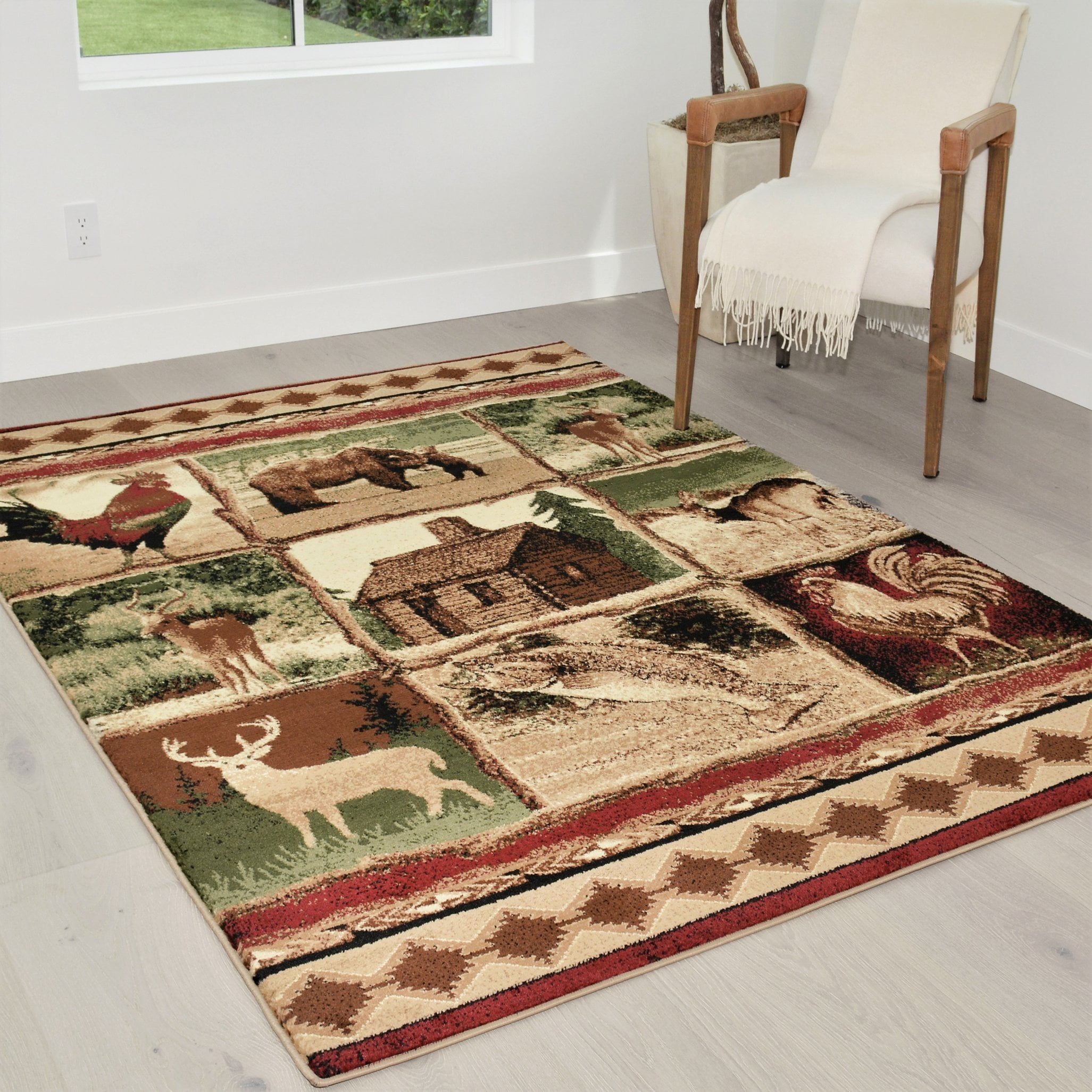 Handcraft Rugs Cabin Rug Lodge, Cabin Nature and Animals Area Rug ...