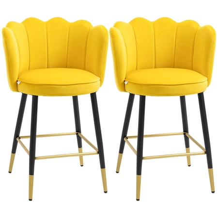 HOMCOM Bar Stools Set of 2, Counter Height Barstools with Back ...