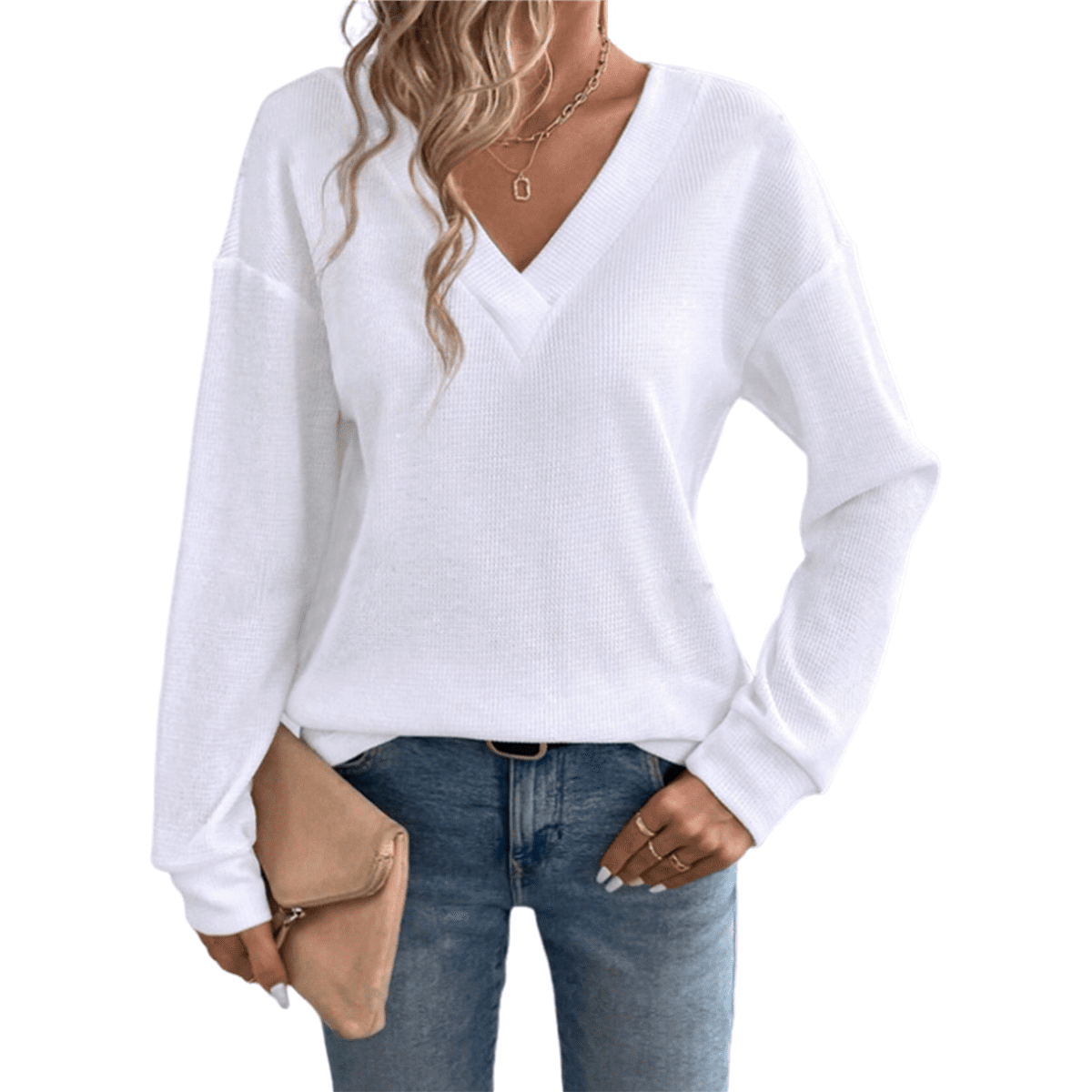 Click here for Unbranded Womens Waffle Knit Tops Fashion Long Lan... prices