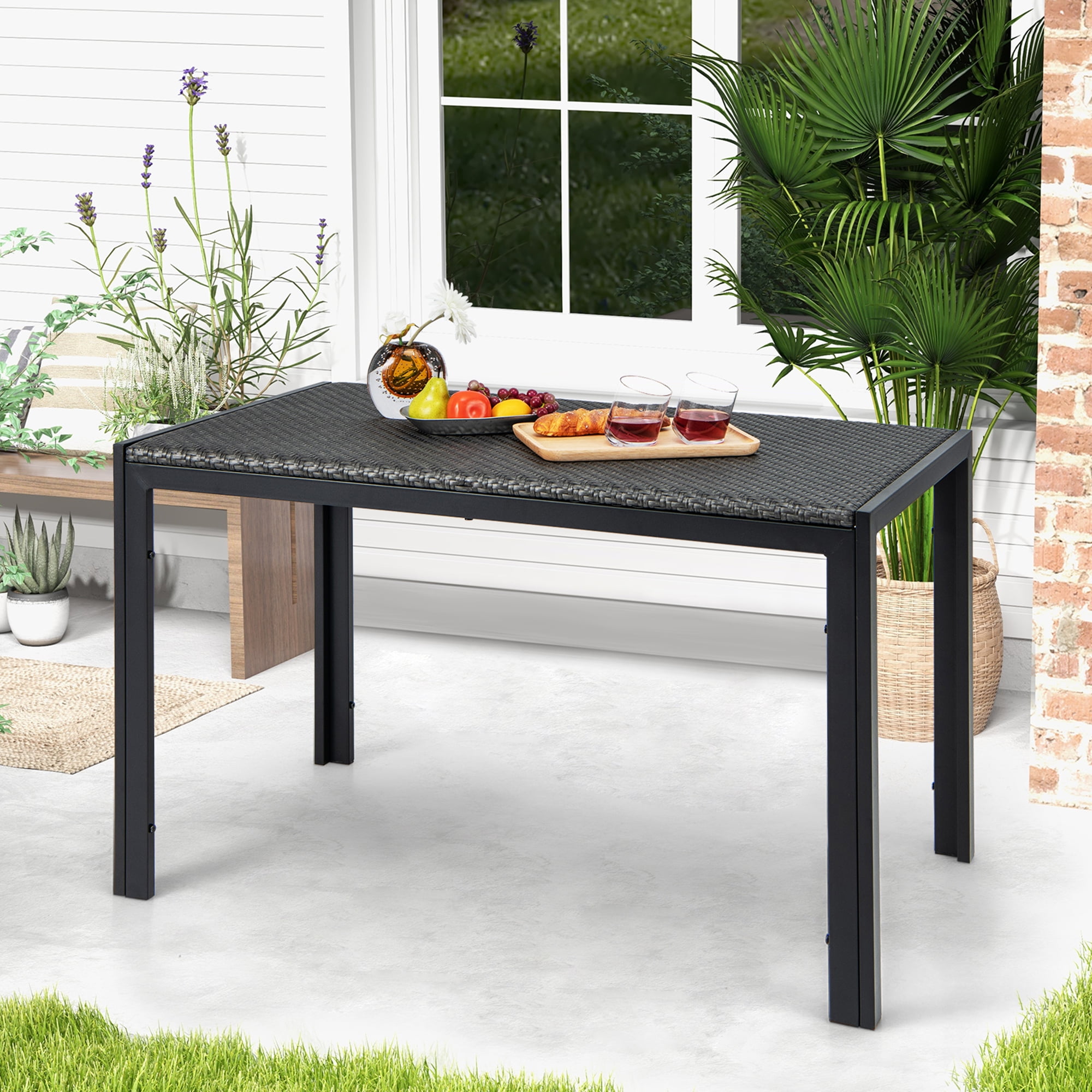 Click here for Gymax 48 Rectangular Rattan Patio Dining Table For... prices